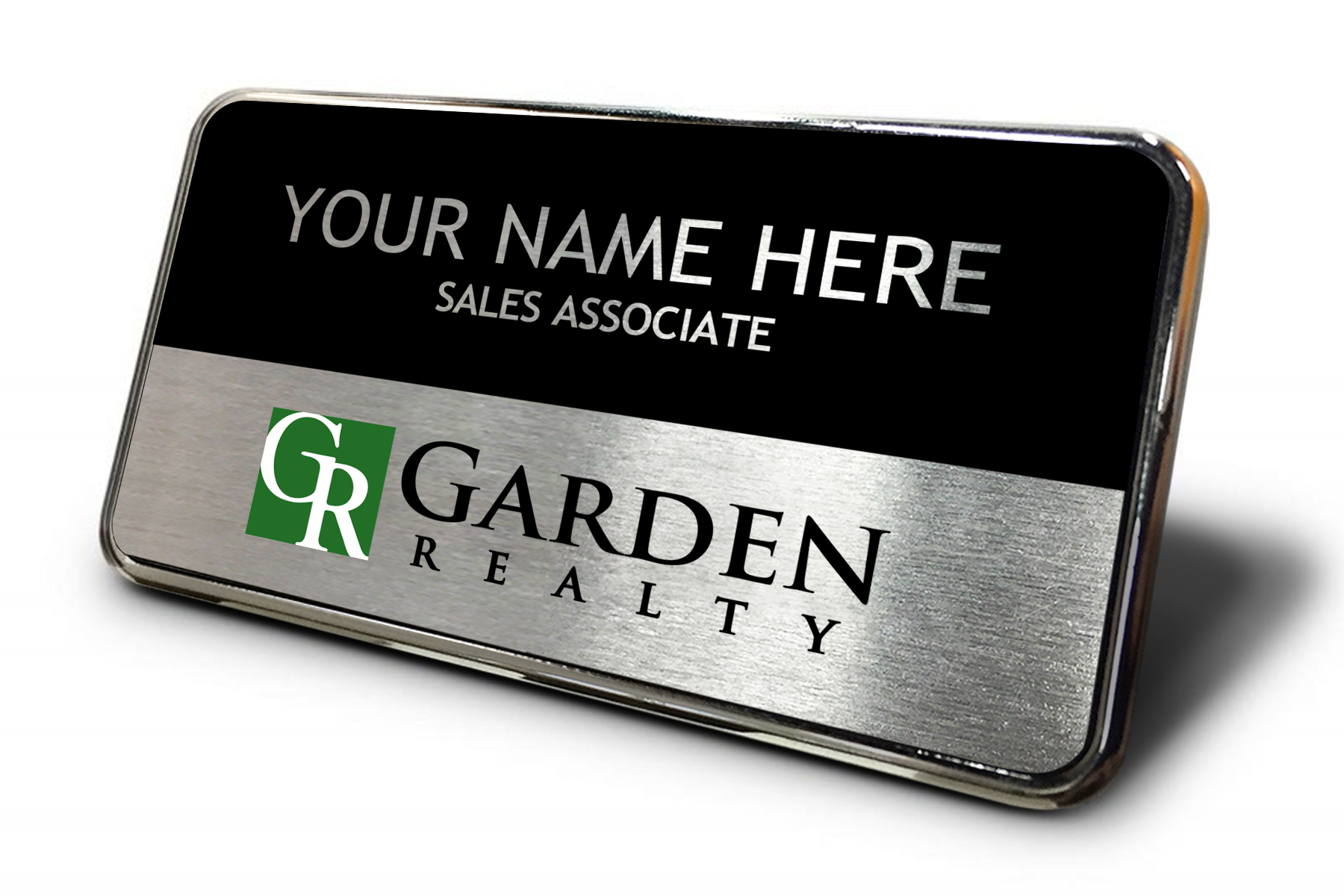 Garden Realty | Framed Name Tag - Black/Silver 1.5x3 - AgentStore.com